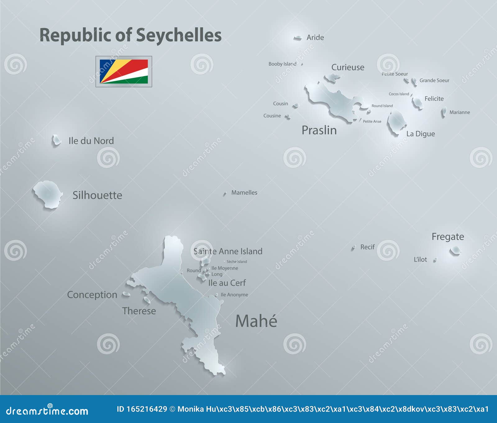 Seychelles Map with Names of Seychelles Islands and Flag Seychelles ...