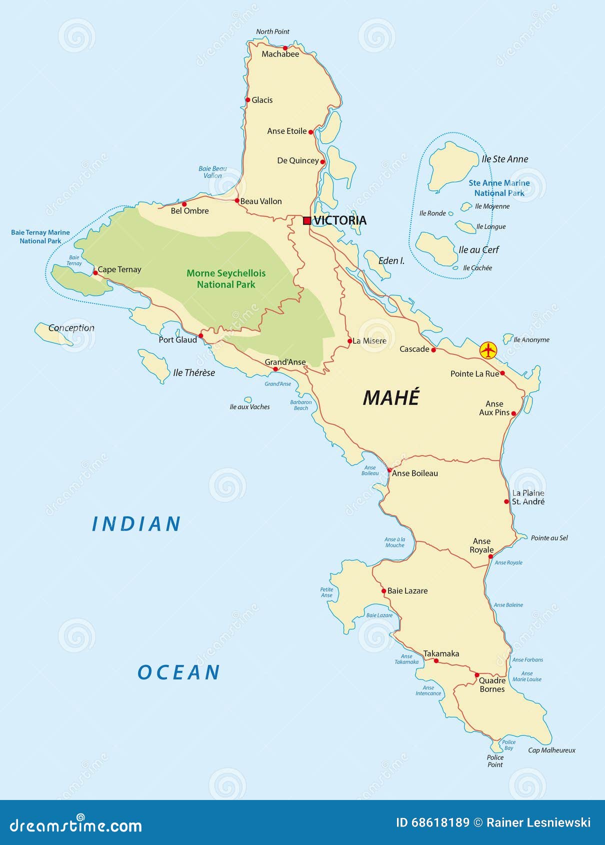 Seychelles, mapa del mahe stock de ilustración. Ilustración de turismo ...