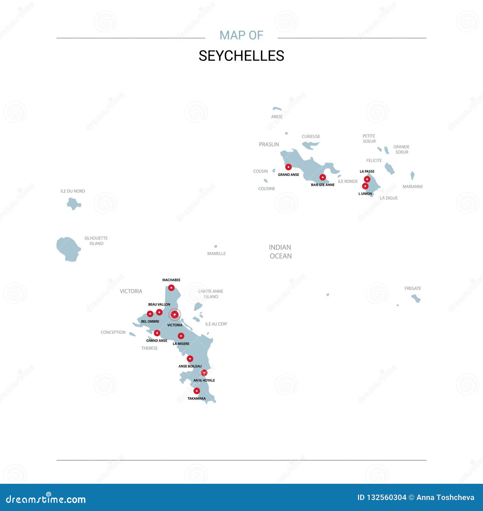 Seychelles Map Vector with Red Pin Stock Vector - Illustration of ...