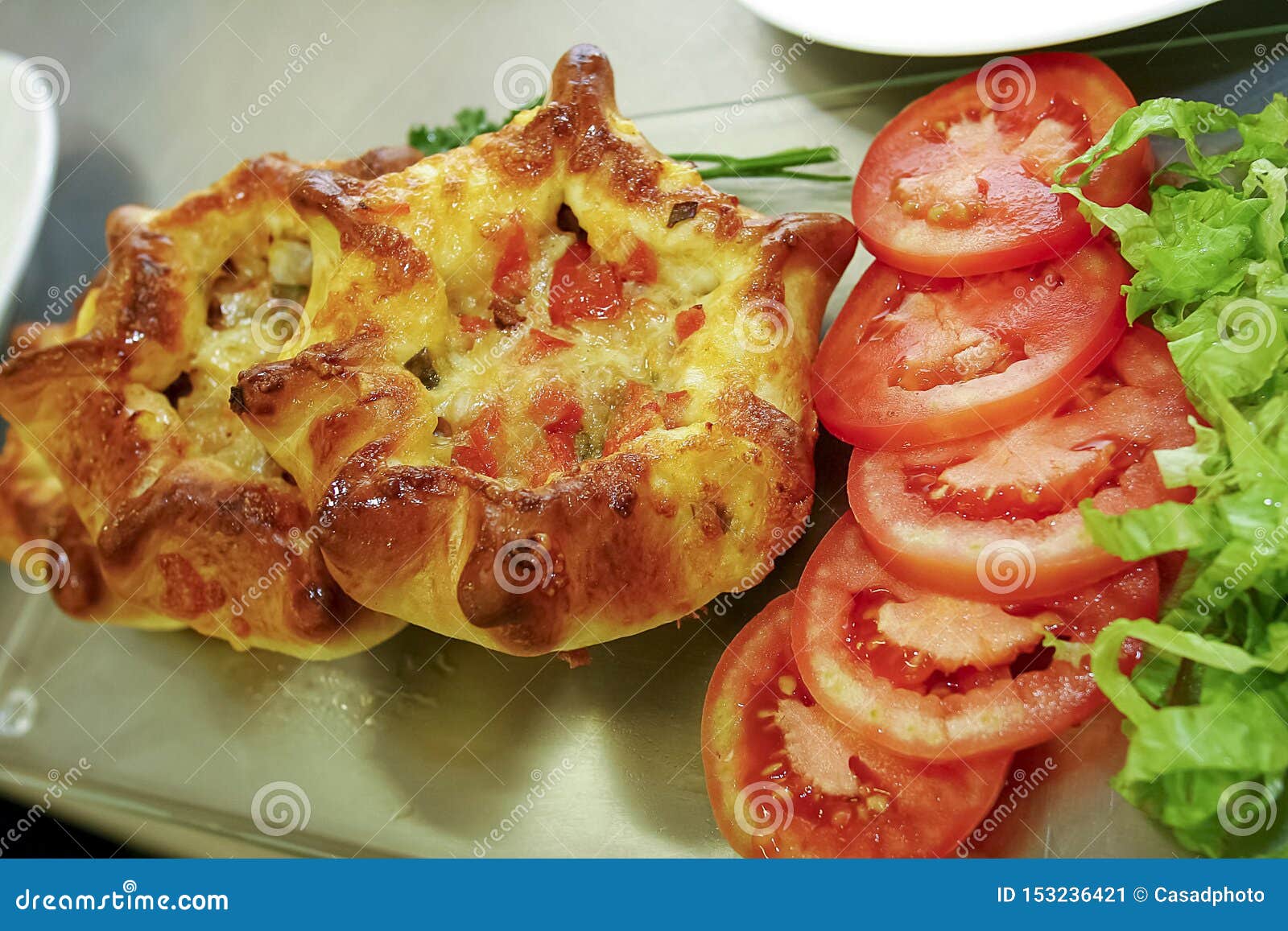 Sfiha of cheese and tomato stock image. Image of pizza - 153236421
