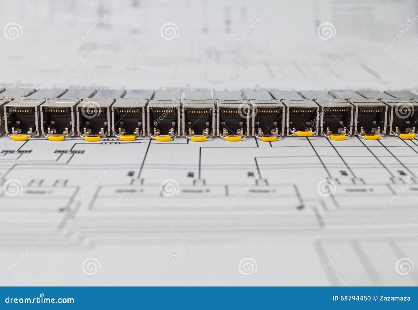 SFP Network Modules for Network Switch on the Blueprint Stock Photo ...