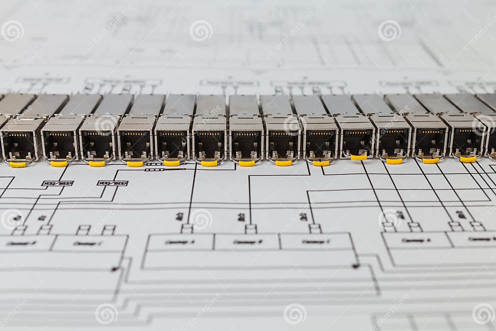SFP Network Modules for Network Switch on the Blueprint Stock Image ...