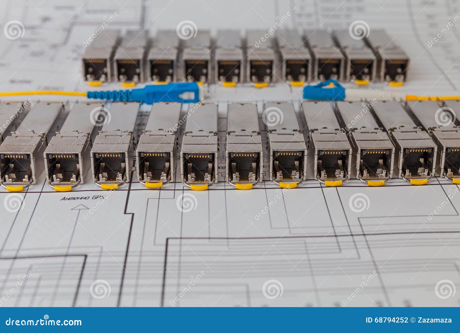 SFP Network Modules for Network Switch on the Blueprint Stock Photo ...
