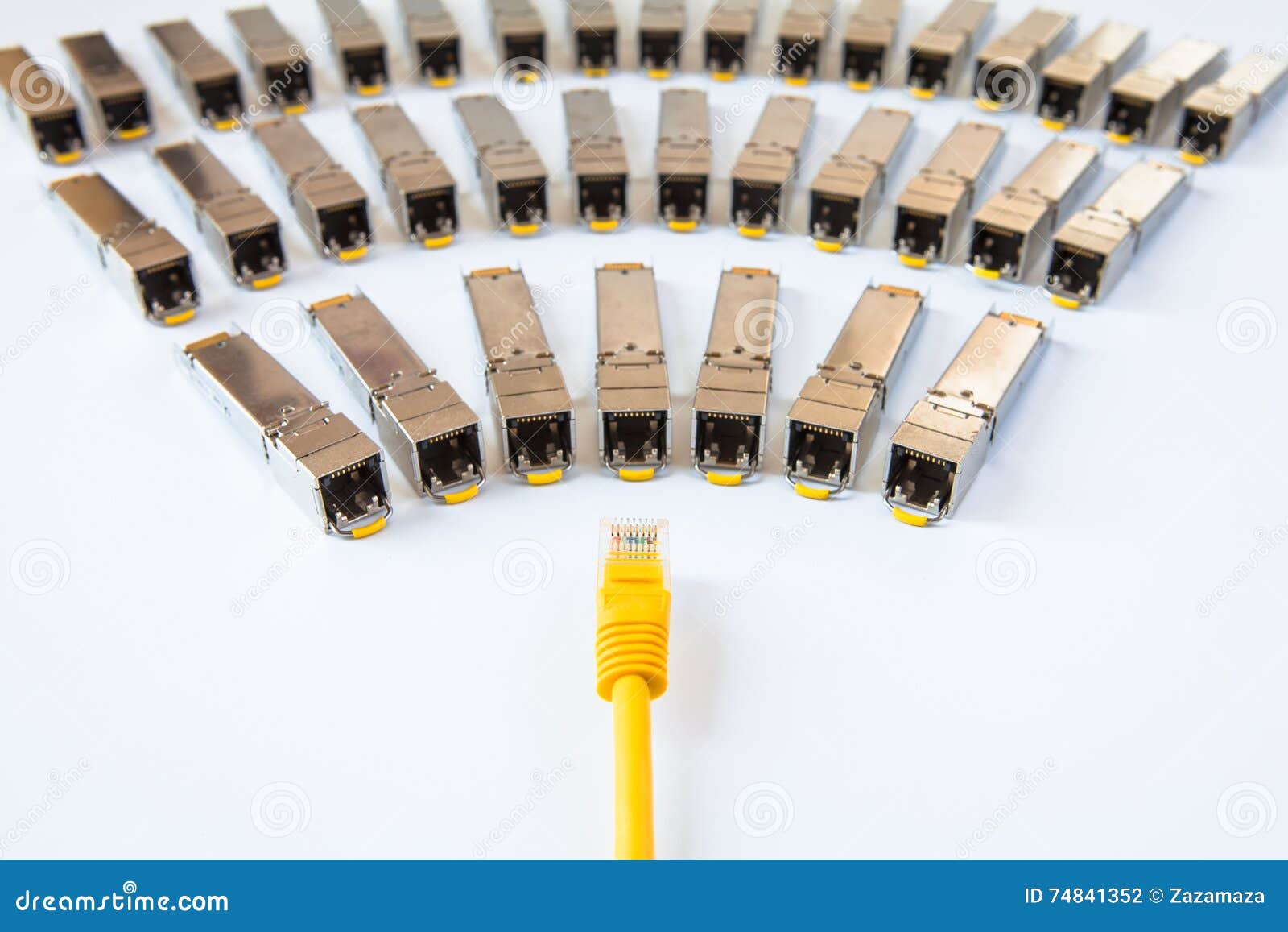 SFP Network Modules for Network Switch and Yellow Patch Cord. Internet ...