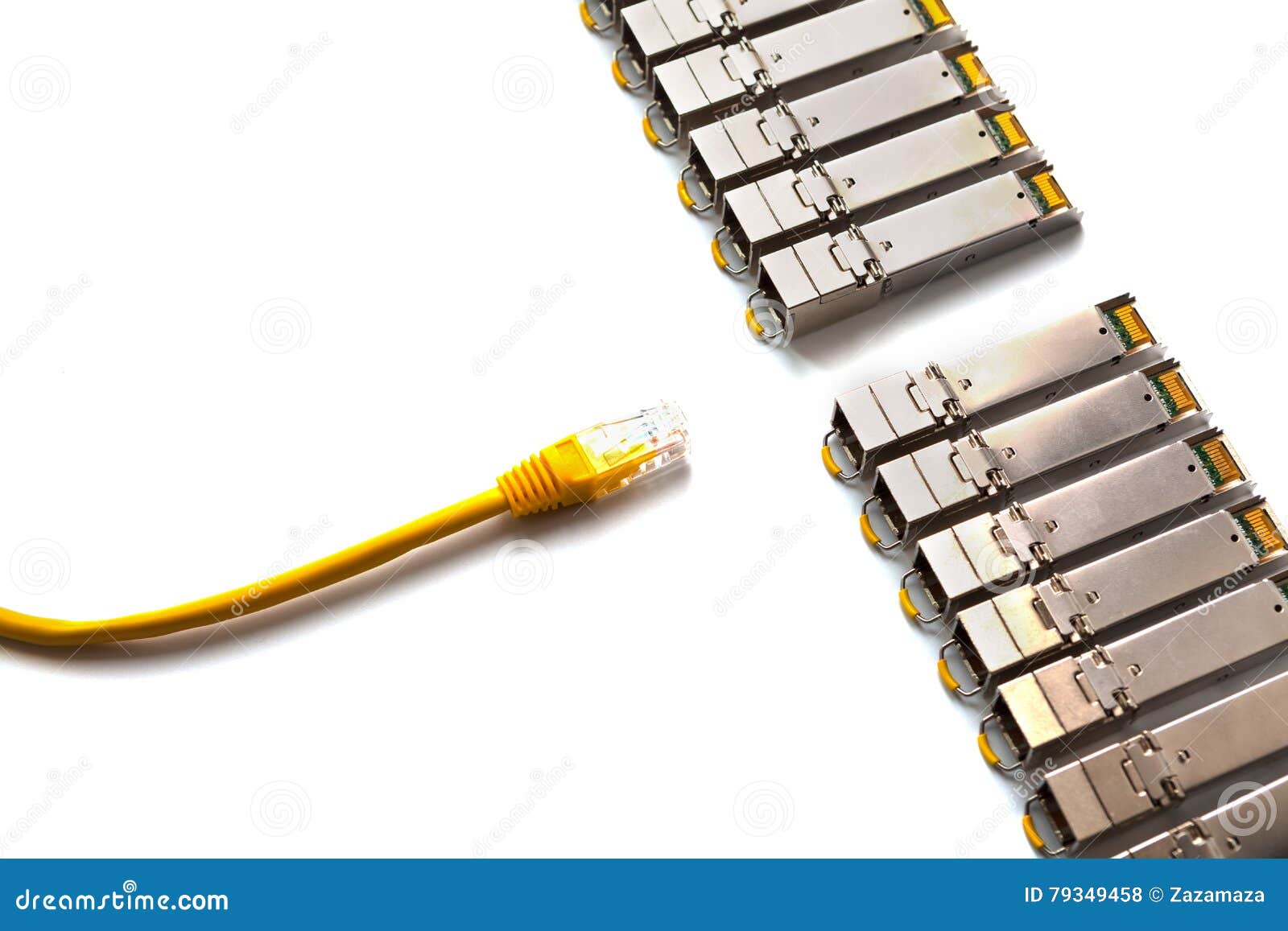 SFP Small Form-factor Pluggable and Yellow Patch-cord with RJ45 for Lan ...