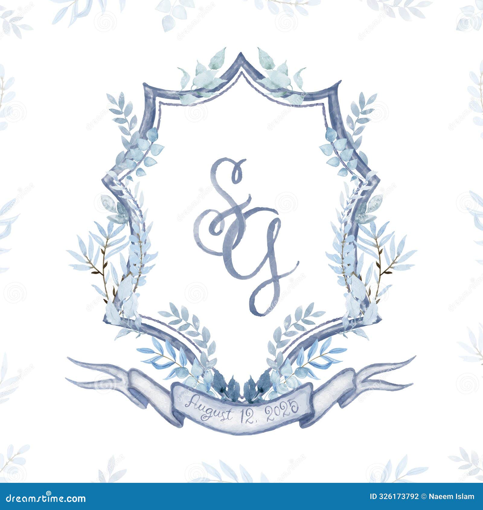 Elegant Blue Watercolor Monogram Crest Stock Vector - Illustration of ...