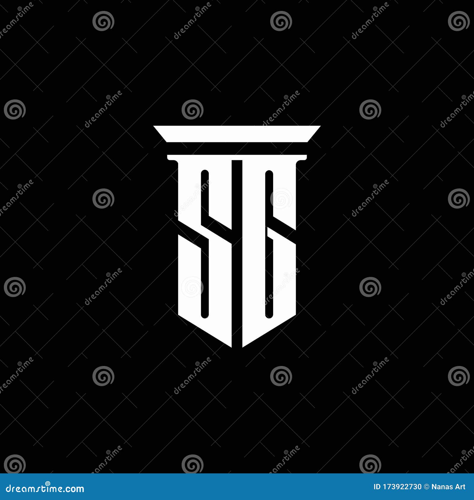SG Monogram Logo with Emblem Style Isolated on Black Background Stock ...