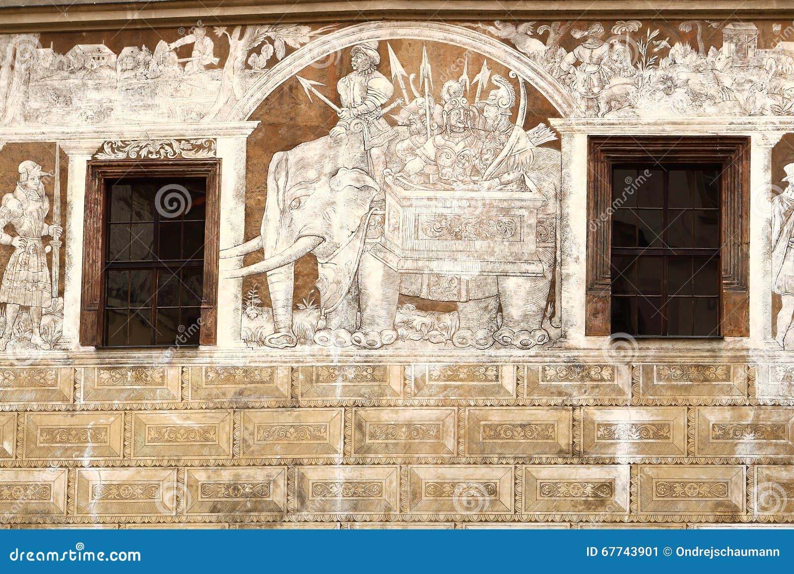 Sgraffito plaster stock image. Image of elephant, brown - 67743901