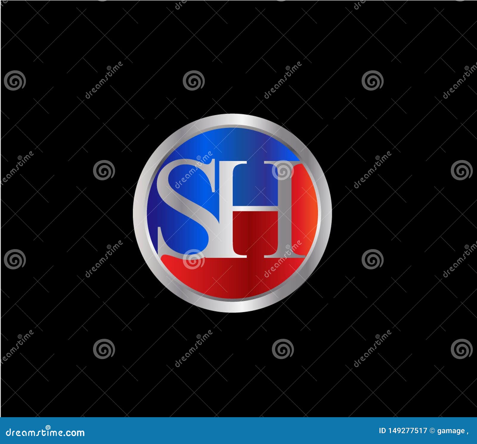 SH Initial Circle Shape Red Blue Silver Color Later Logo Design Stock ...