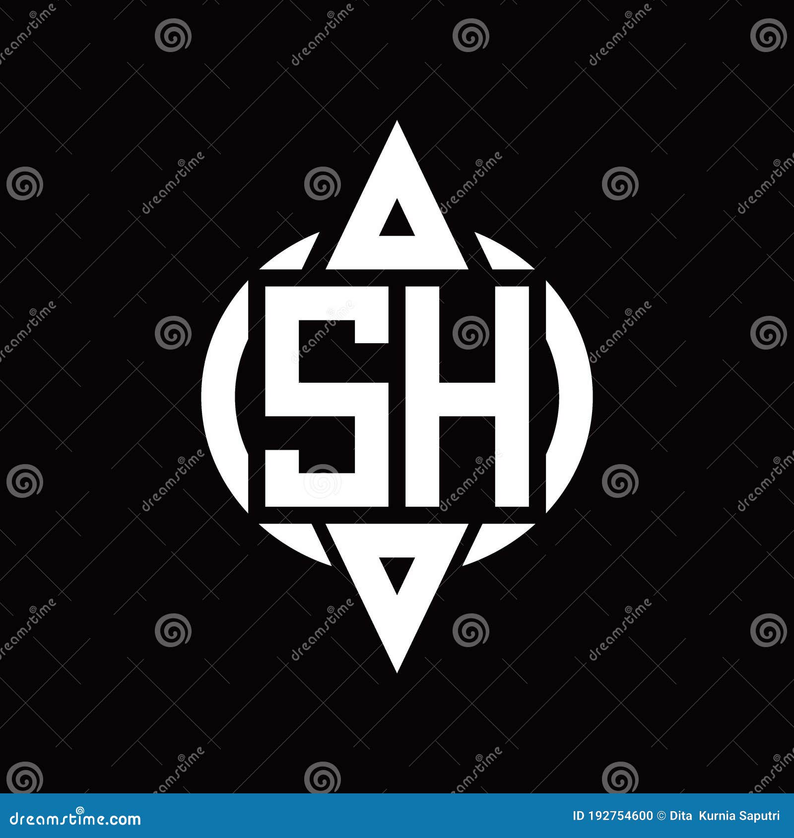 SH Logo with Circle Rounded Combine Triangle Top and Bottom Side Design ...