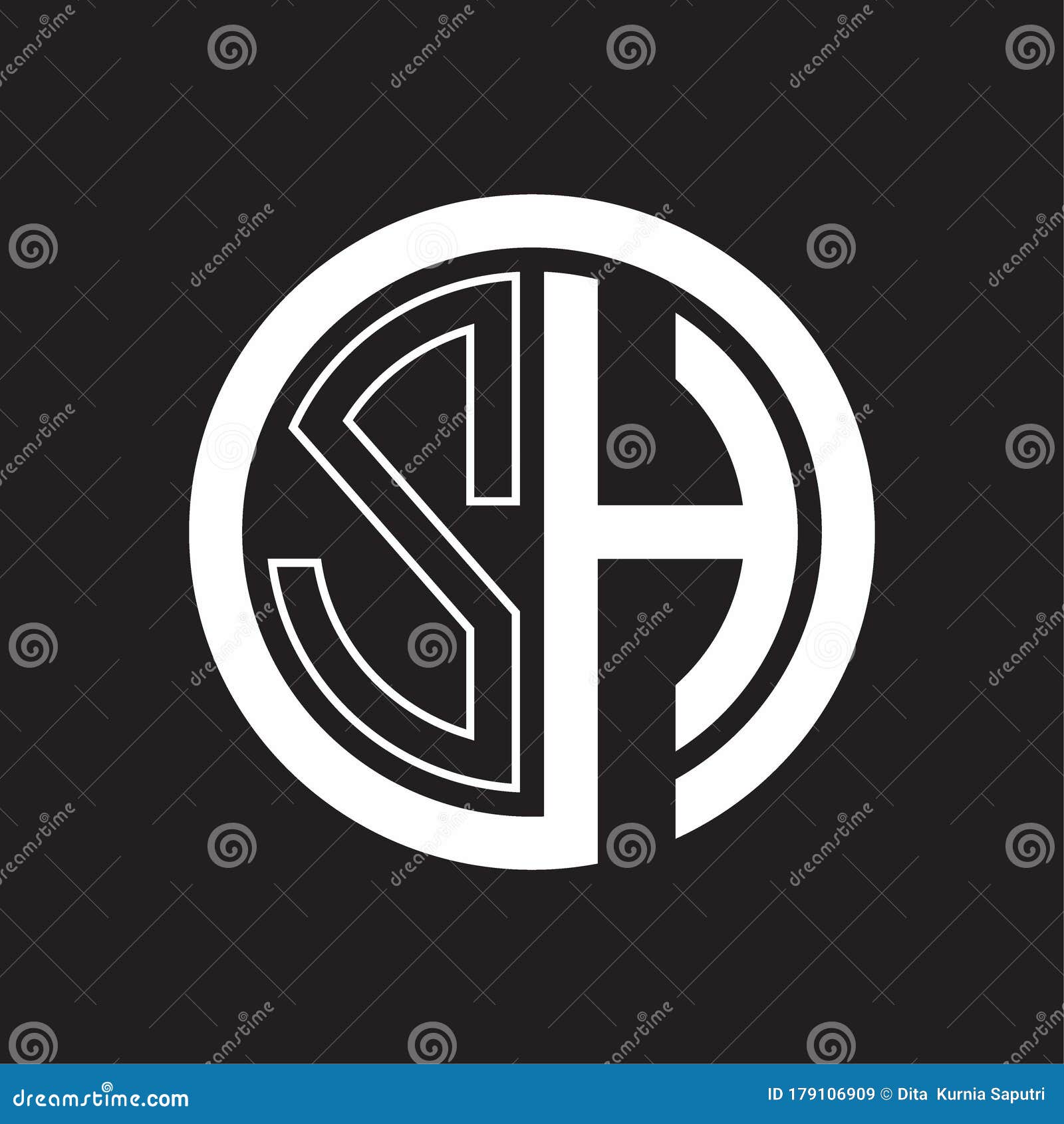 SH Logo with Circle Rounded Negative Space Design Template Stock Vector ...
