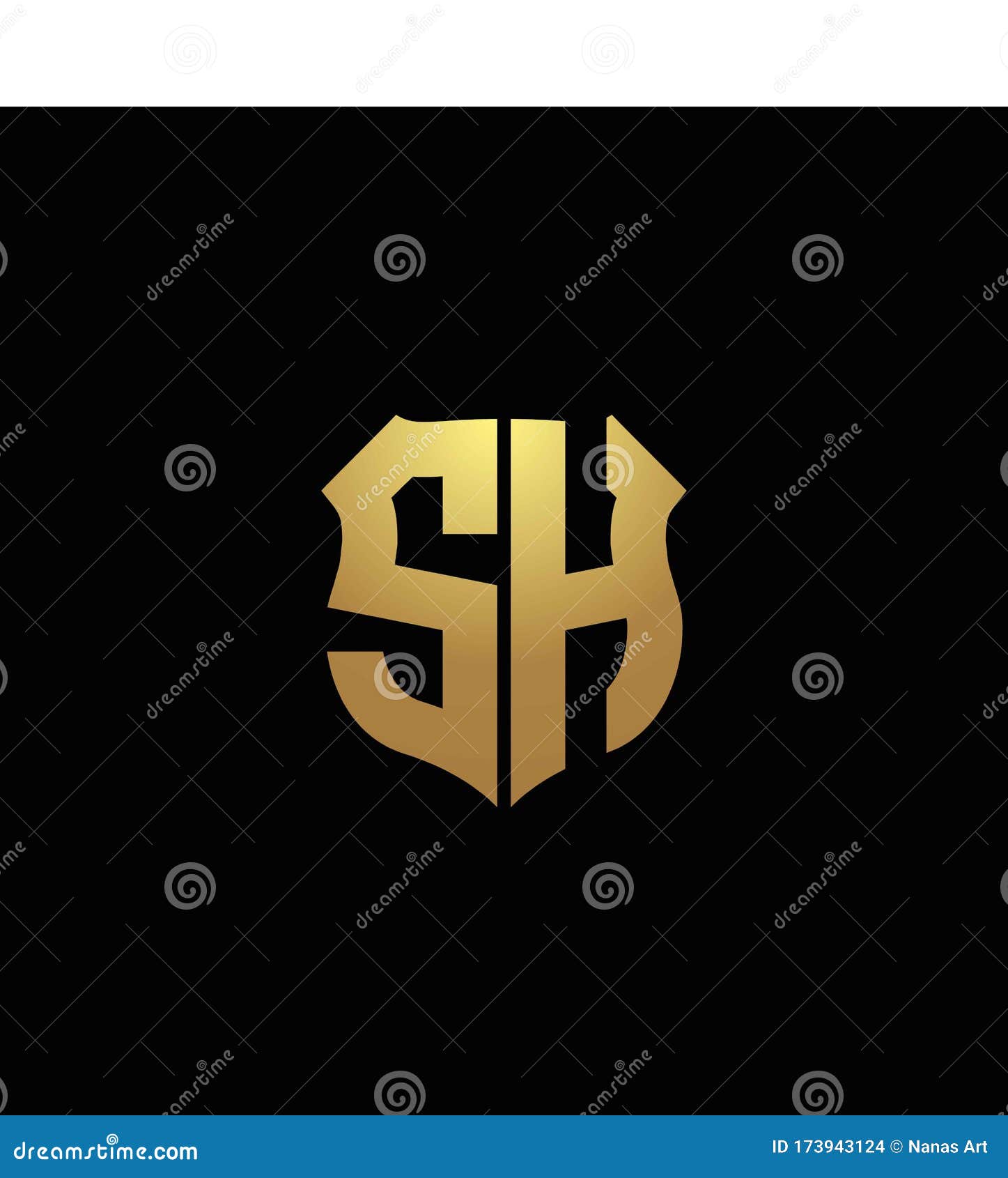SH Logo Monogram with Gold Colors and Shield Shape Design Template ...