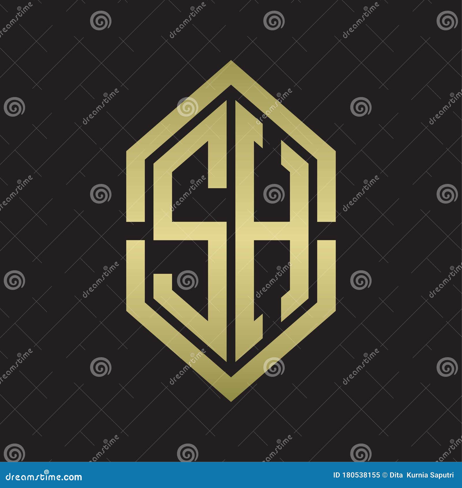 SH Logo Monogram with Hexagon Shape and Outline Slice Style with Gold ...