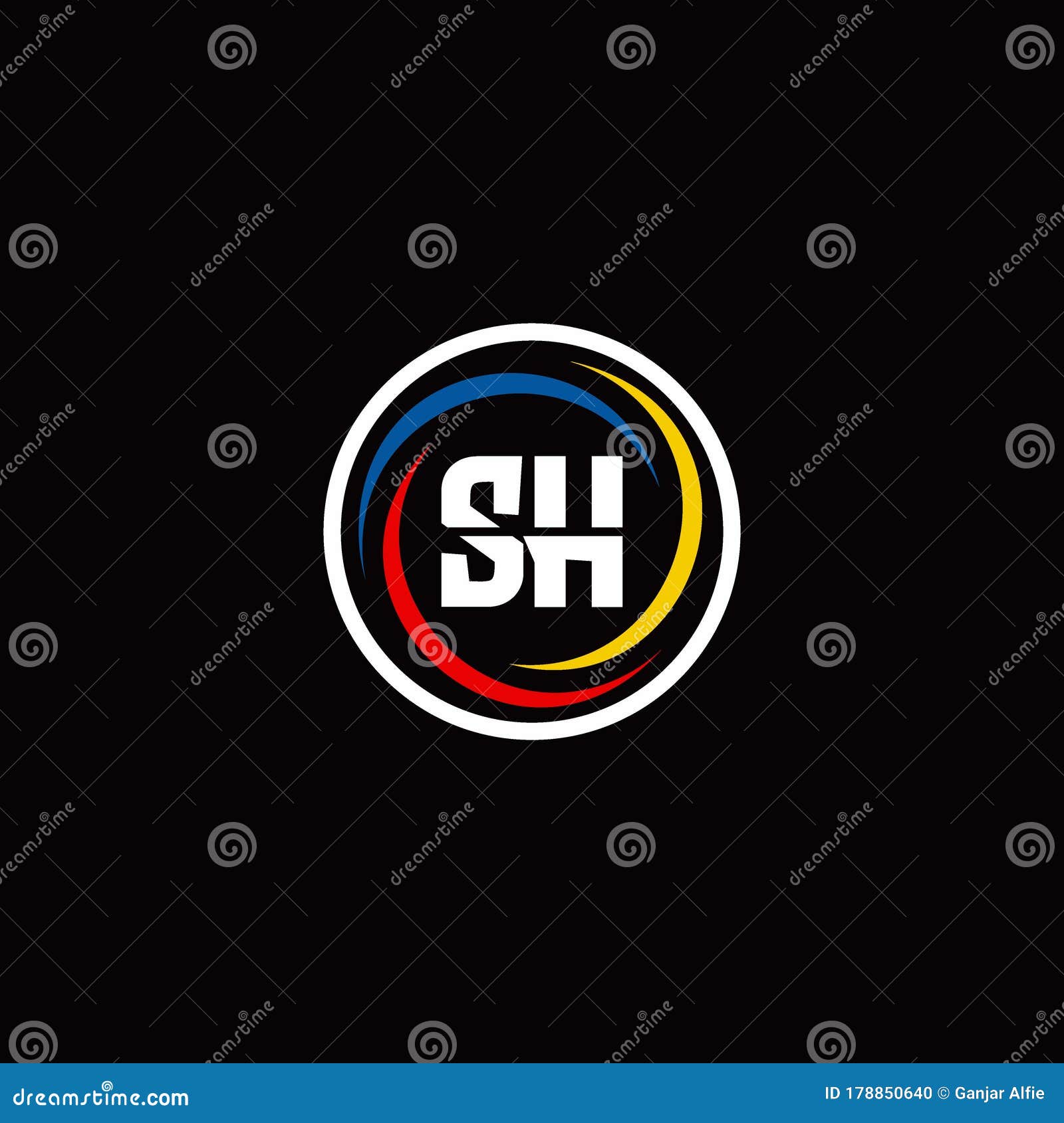 SH Monogram Logo Isolated on Circle Shape with 3 Slash Colors Rounded ...