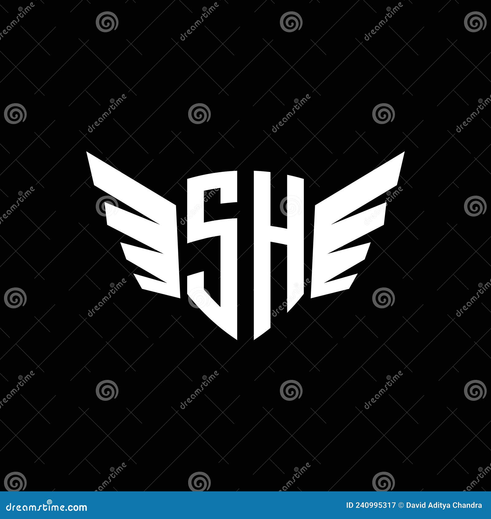 SH Monogram Wing Shape Style Stock Vector - Illustration of signature ...