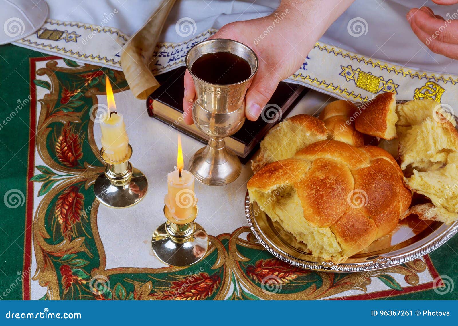 Shabbat Eve Table with Uncovered Challah Bread, Sabbath Candles Stock ...