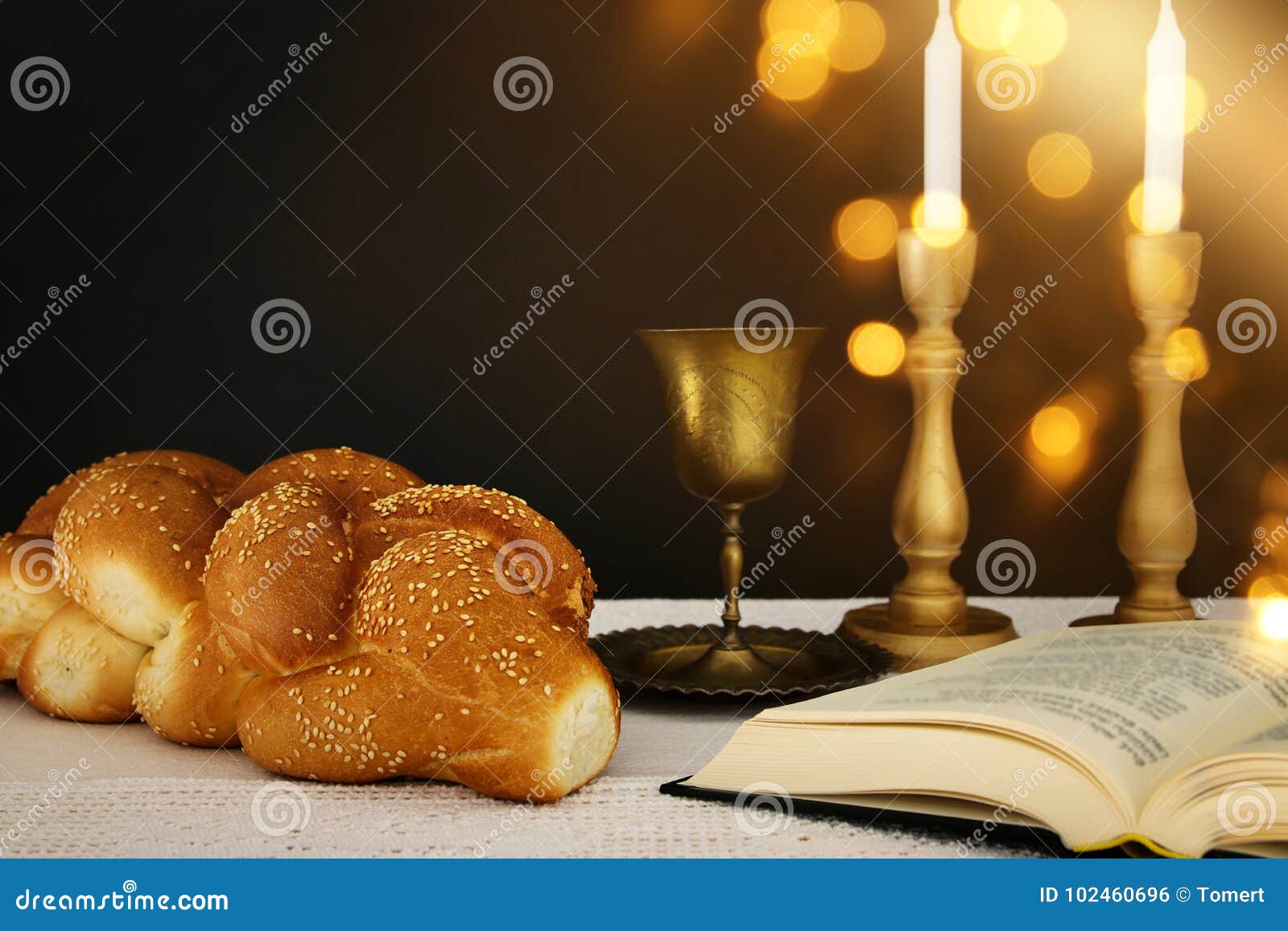 Shabbat Image. Challah Bread, Shabbat Wine and Candles on the Table ...