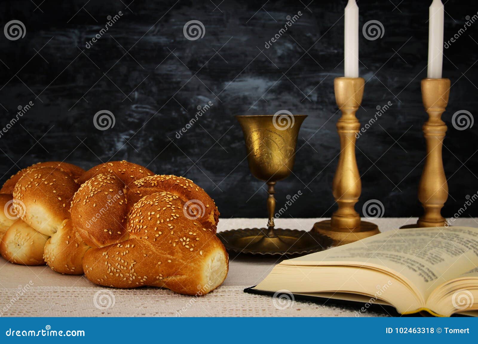 Shabbat Image. Challah Bread, Shabbat Wine and Candles on the Table ...
