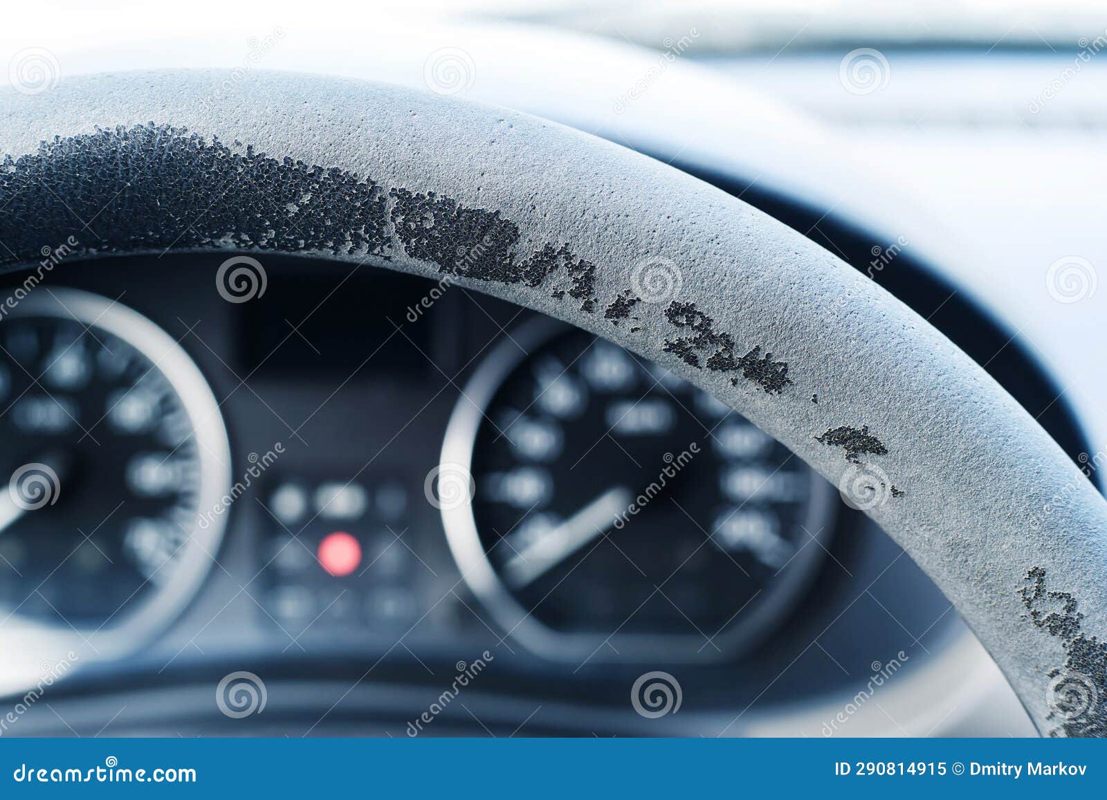 Shabby Car Steering Wheel Made of Substandard Materials. Close-up Stock ...