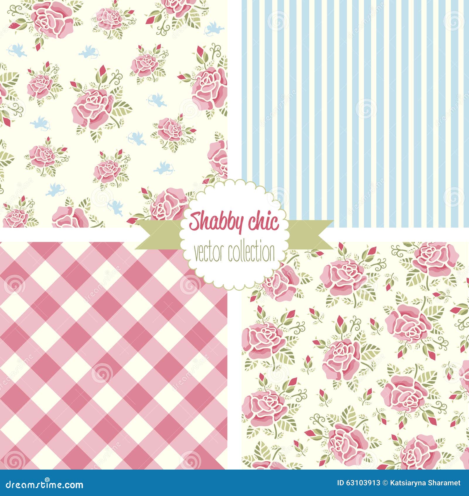 Shabby Chic Rose Patterns. Set Seamless Pattern. Vintage Floral Pattern ...