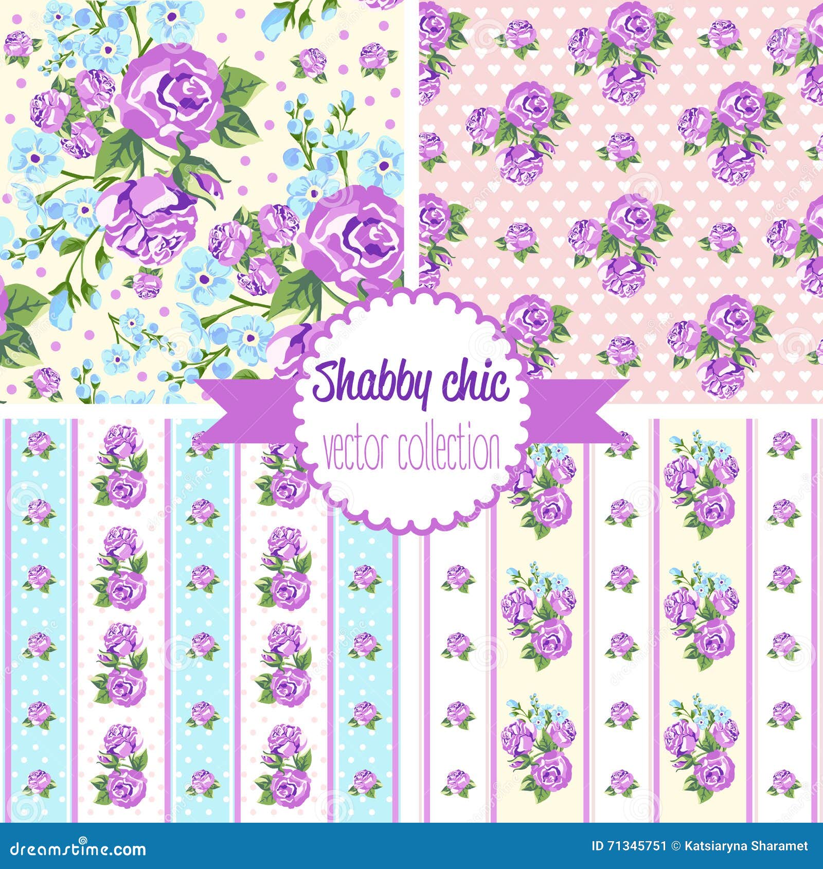 Shabby Chic Rose Patterns. Set Seamless Pattern. Vintage Floral Pattern ...