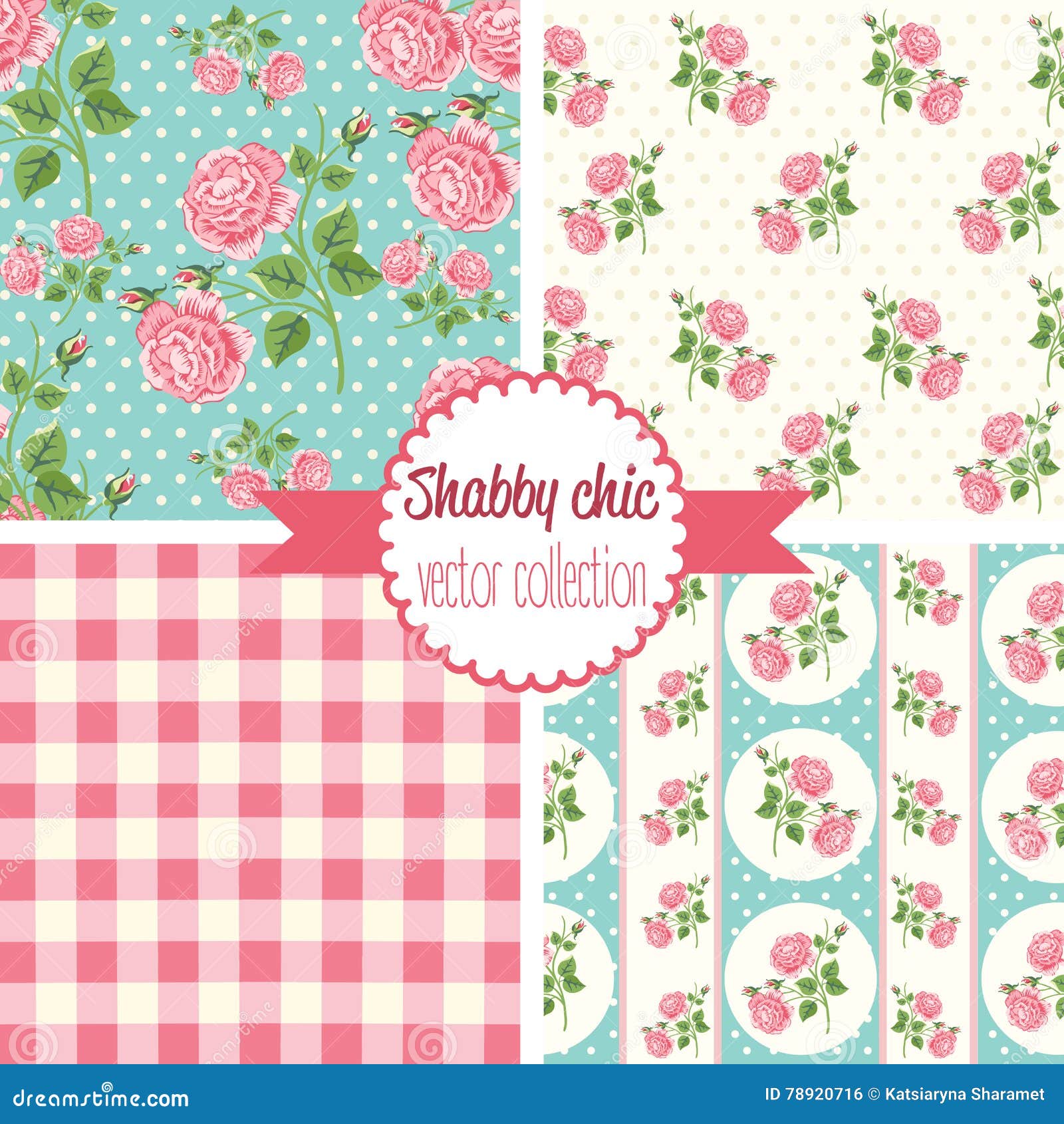 Shabby Chic Rose Patterns. Set Seamless Pattern. Vintage Floral Pattern ...