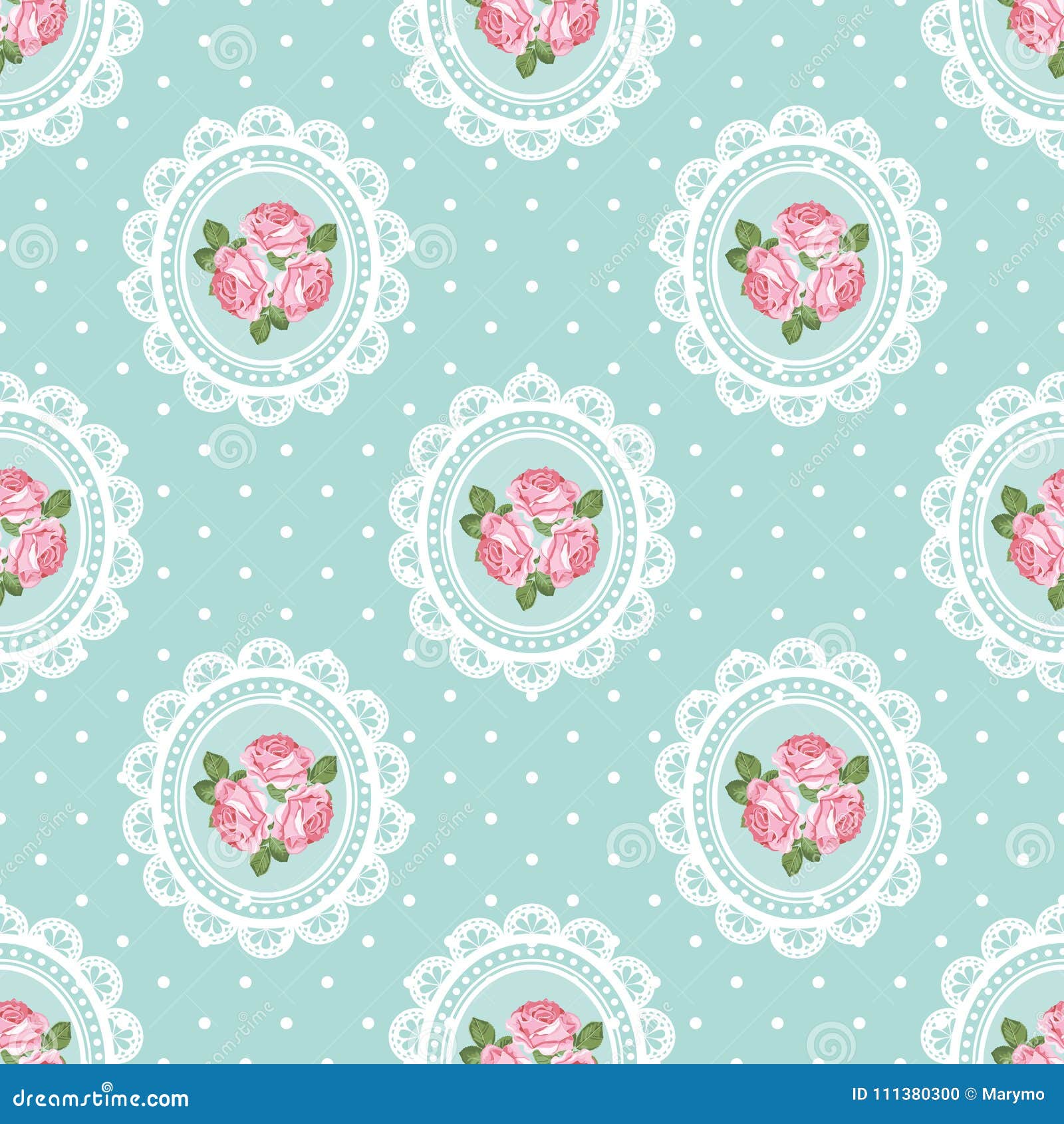 Shabby Chic Rose Seamless Pattern on Polka Dot Background Stock Vector ...