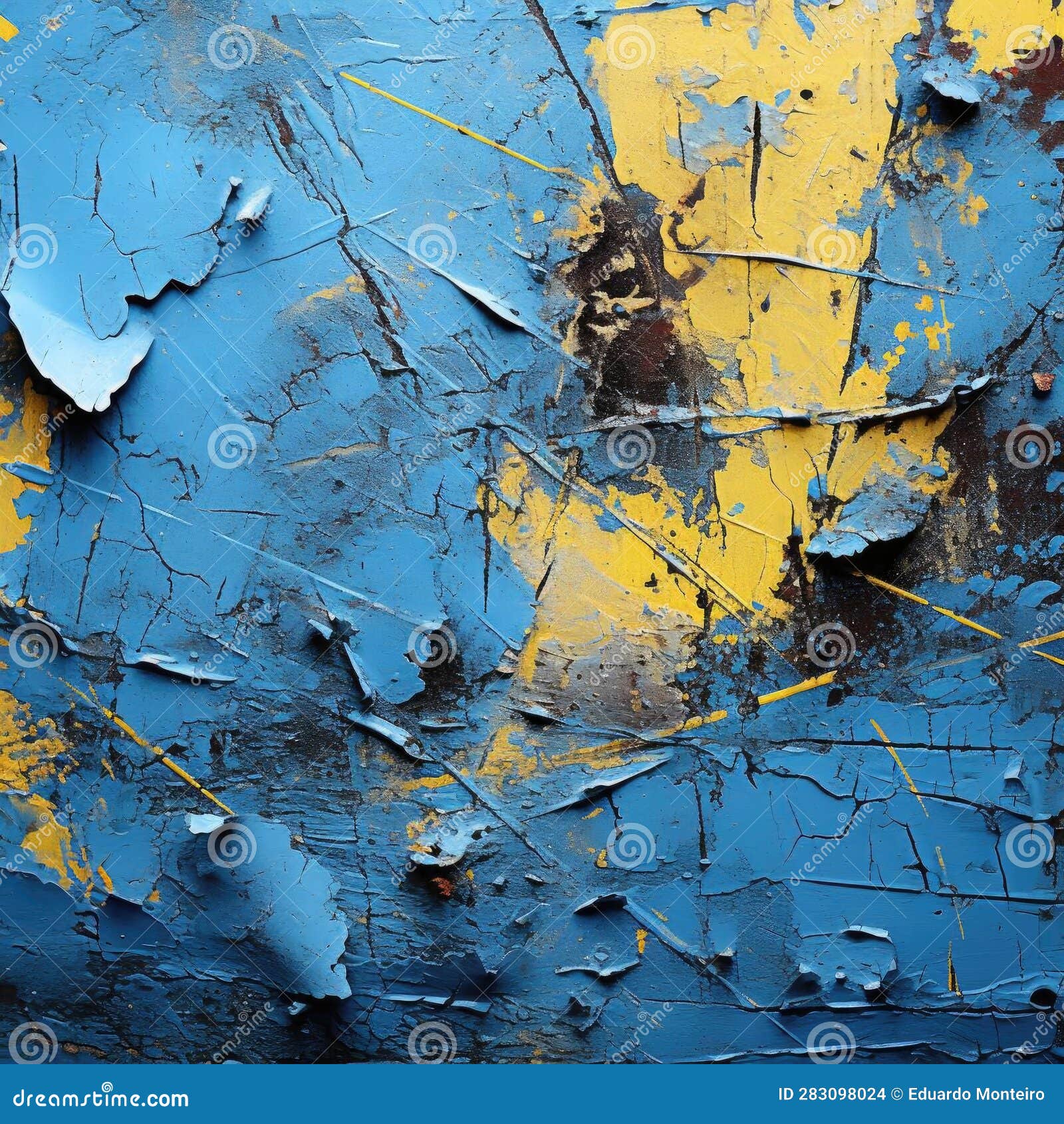 Shabby Peeling Blue and Yellow Paint on a Wall Stock Illustration ...