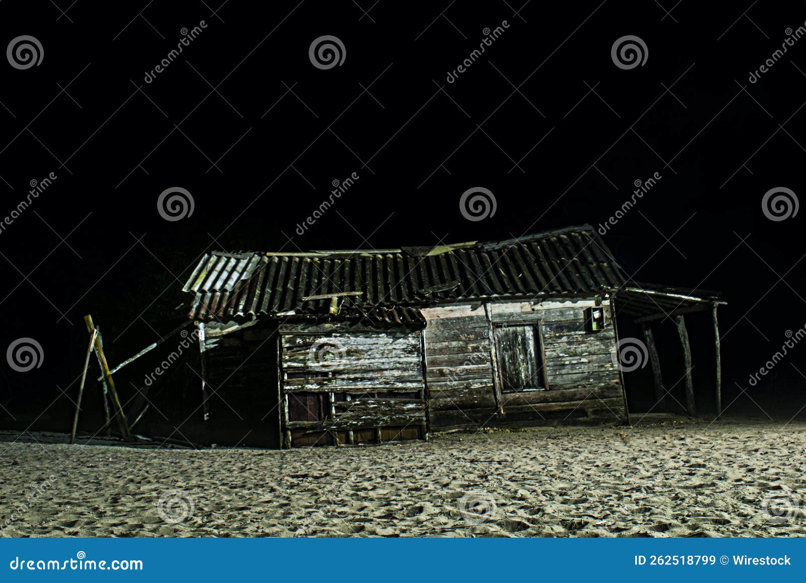 Shabby Wooden Hut on the Shore at Night Stock Image - Image of grungy ...