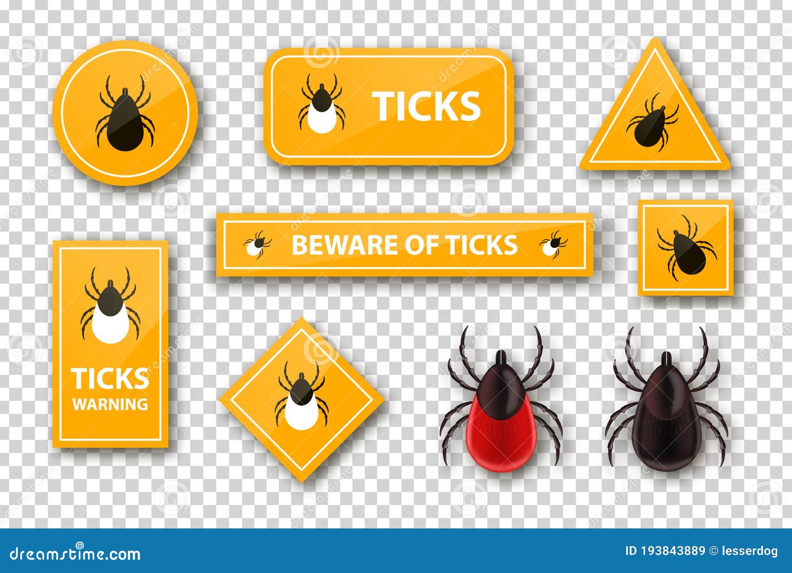 Vector Set Of Realistic Isolated Ixodes Tick Warning Signs For Template ...