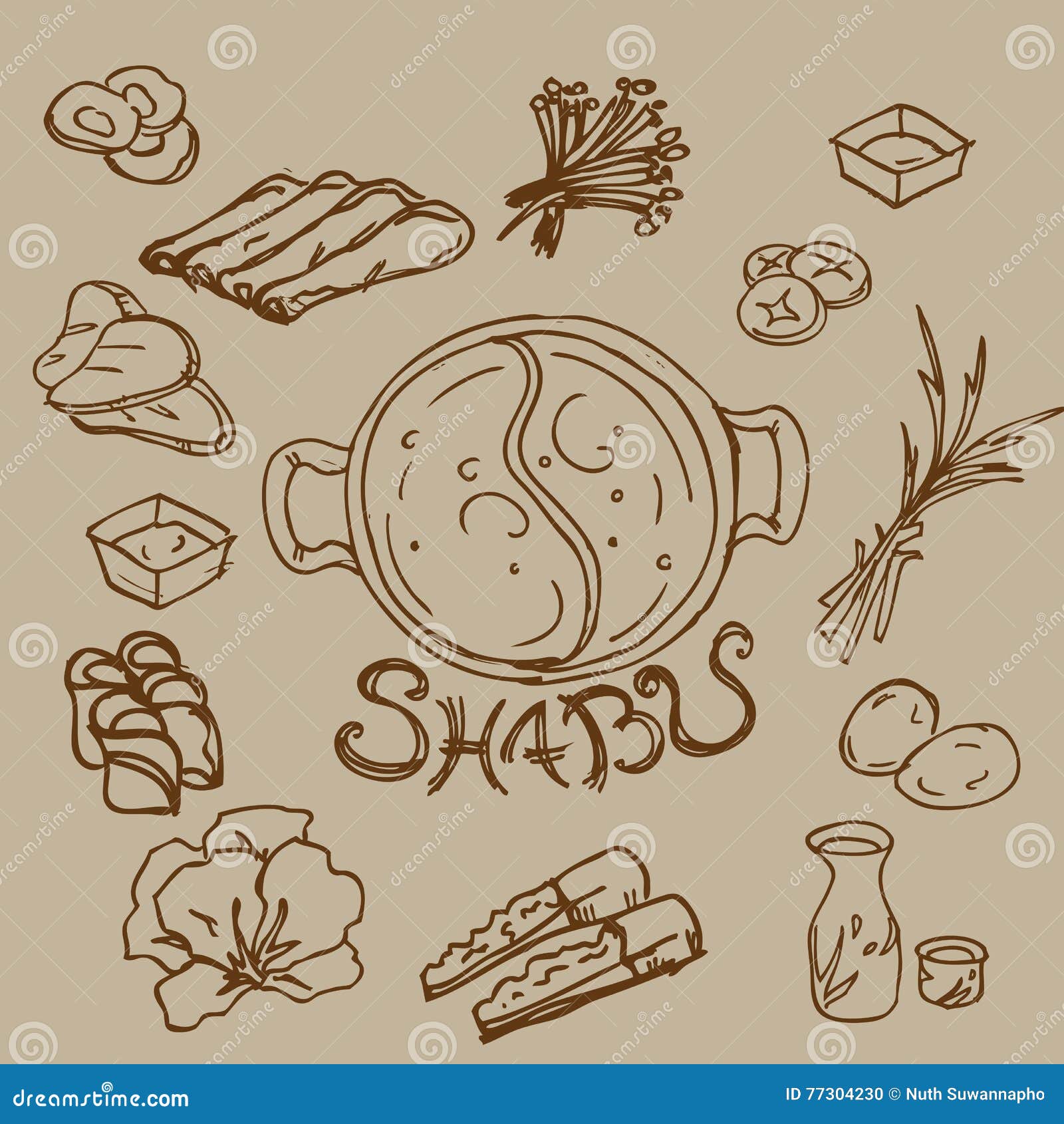 Shabu drawing stock vector. Illustration of dining, icon - 77304230