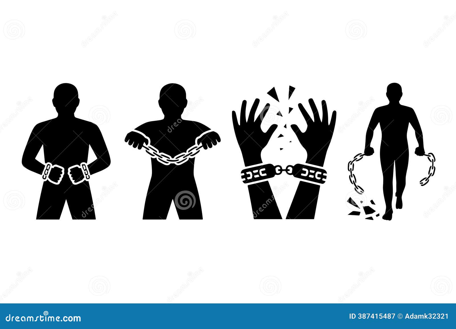 A Man, Shackled In Chains, Sits Confined Within A Cage, A Bronze ...