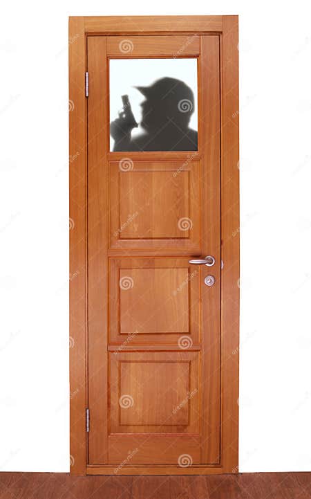 Shade of Stranger on the Window of Door Stock Photo - Image of exterior ...