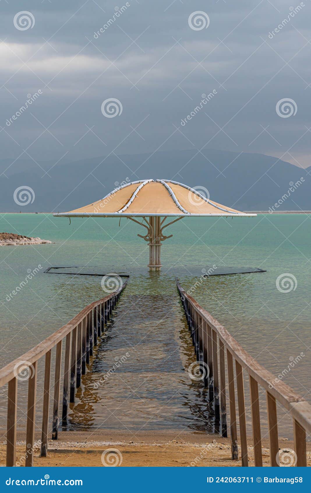 Shade Structure at the Beach of the Dead Sea Stock Image - Image of ...