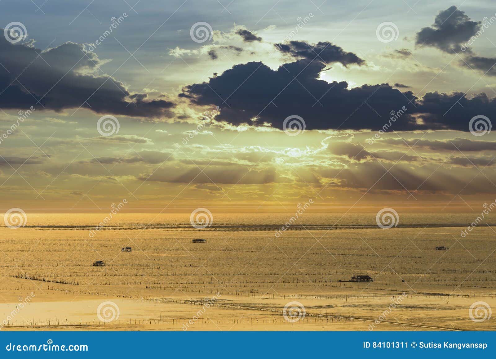 Shade of Sunlight Behind Dark Cloud before Sunset Over Sea and S Stock ...