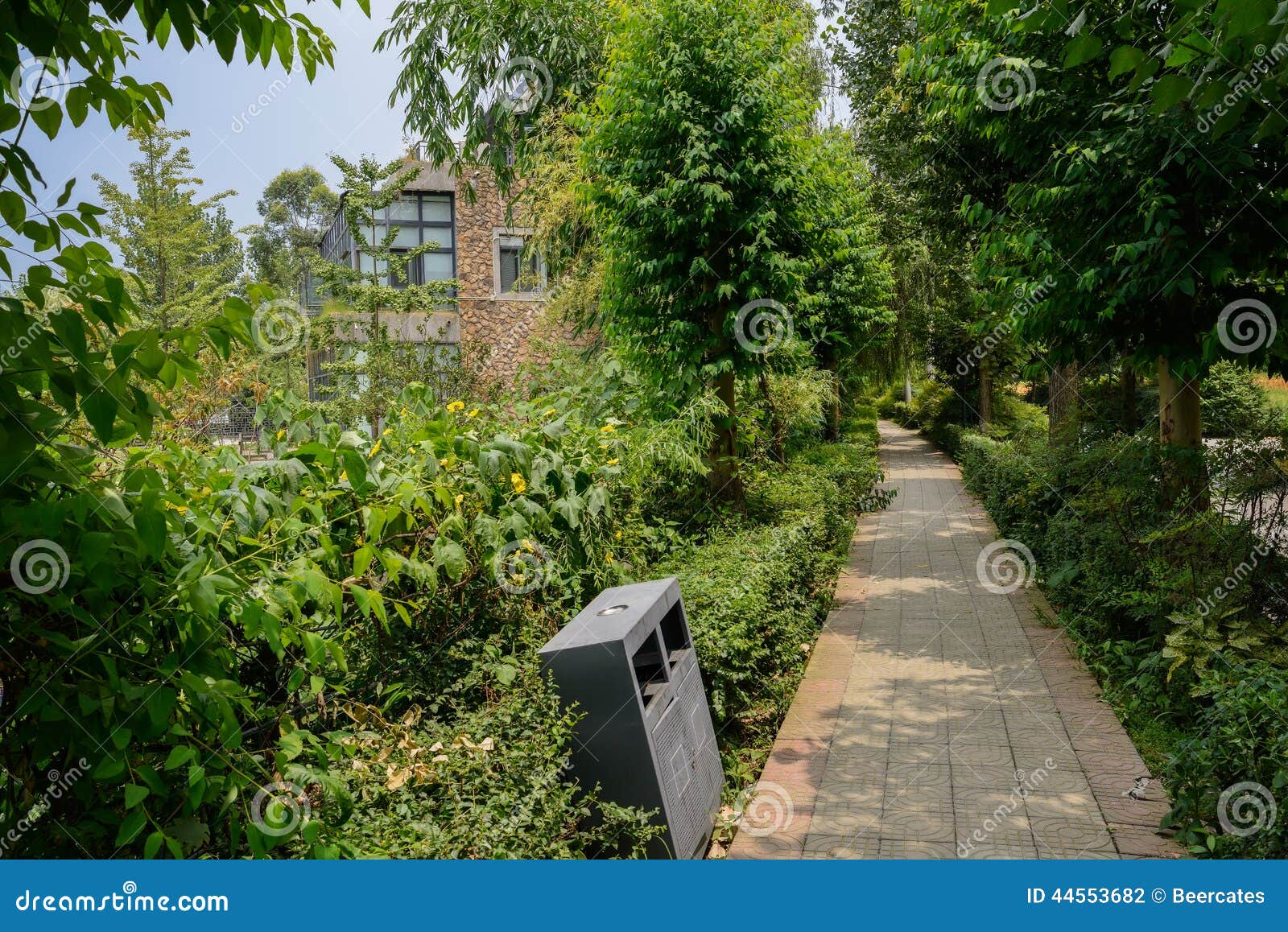 Shaded Footpath Outside Rural Building in Sunny Summer Stock Photo ...