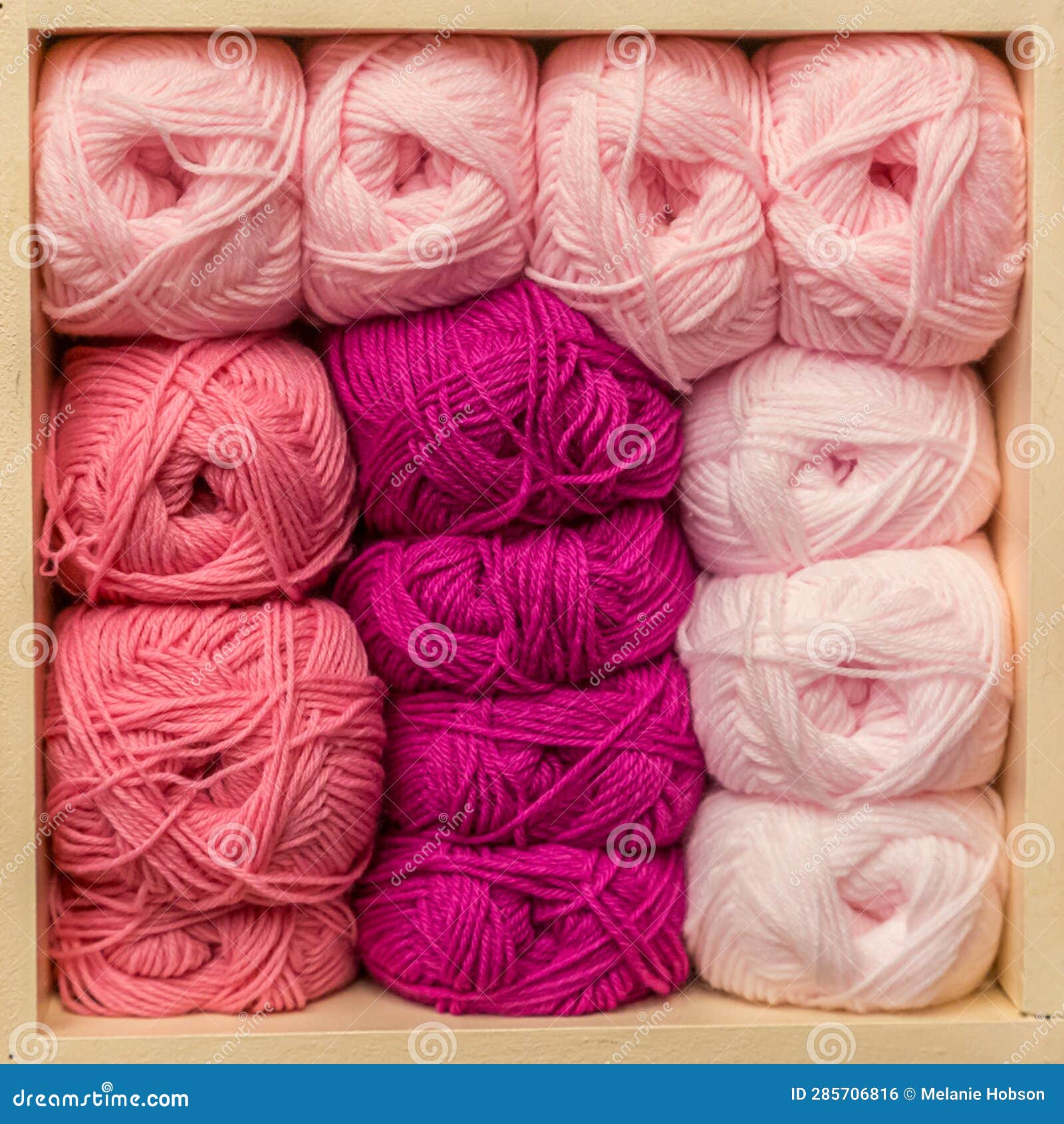 Shades of Pink Balls of Wool for Sale in a Display Box Stock Photo ...