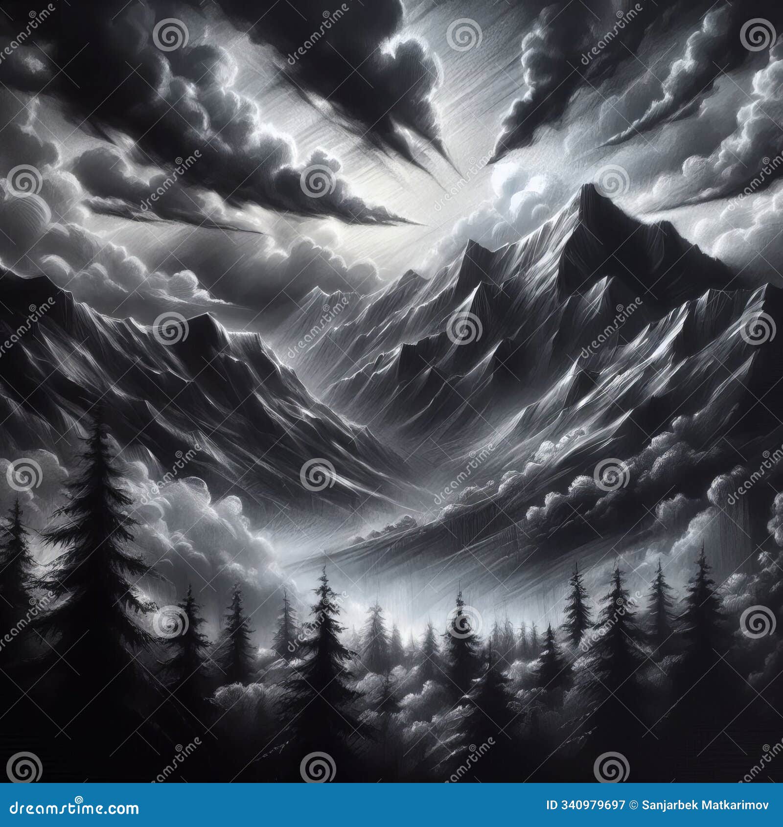 Shading Charcoal a Dramatic Landscape Piece with Sharp Shading C Stock ...