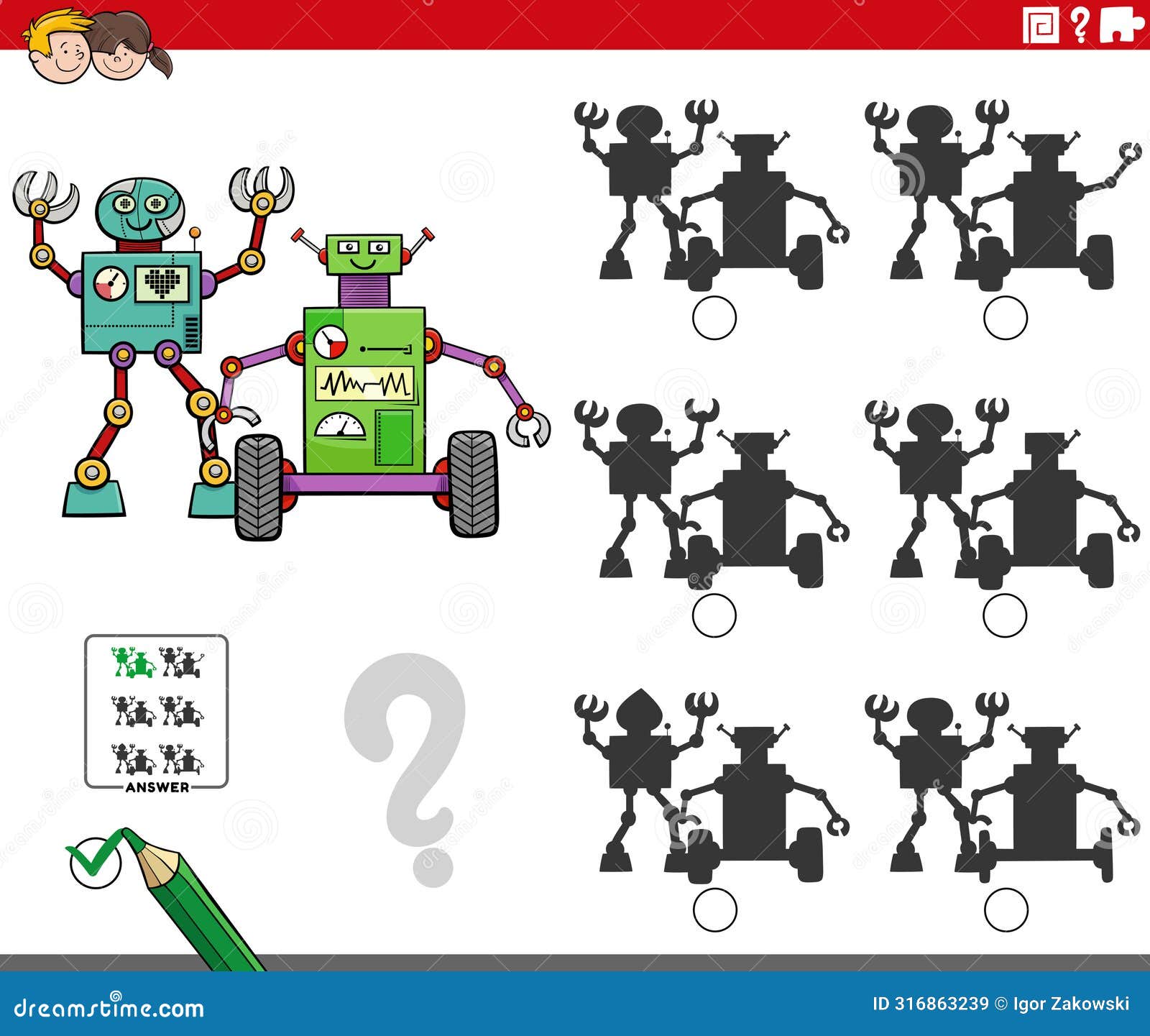 Shadow Activity with Cartoon Robots Characters Stock Illustration ...