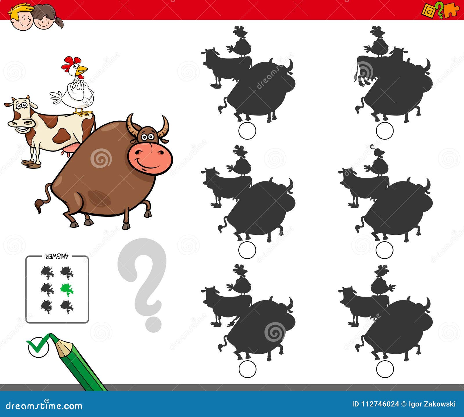 Shadow Activity Game with Farm Animals Stock Vector - Illustration of ...