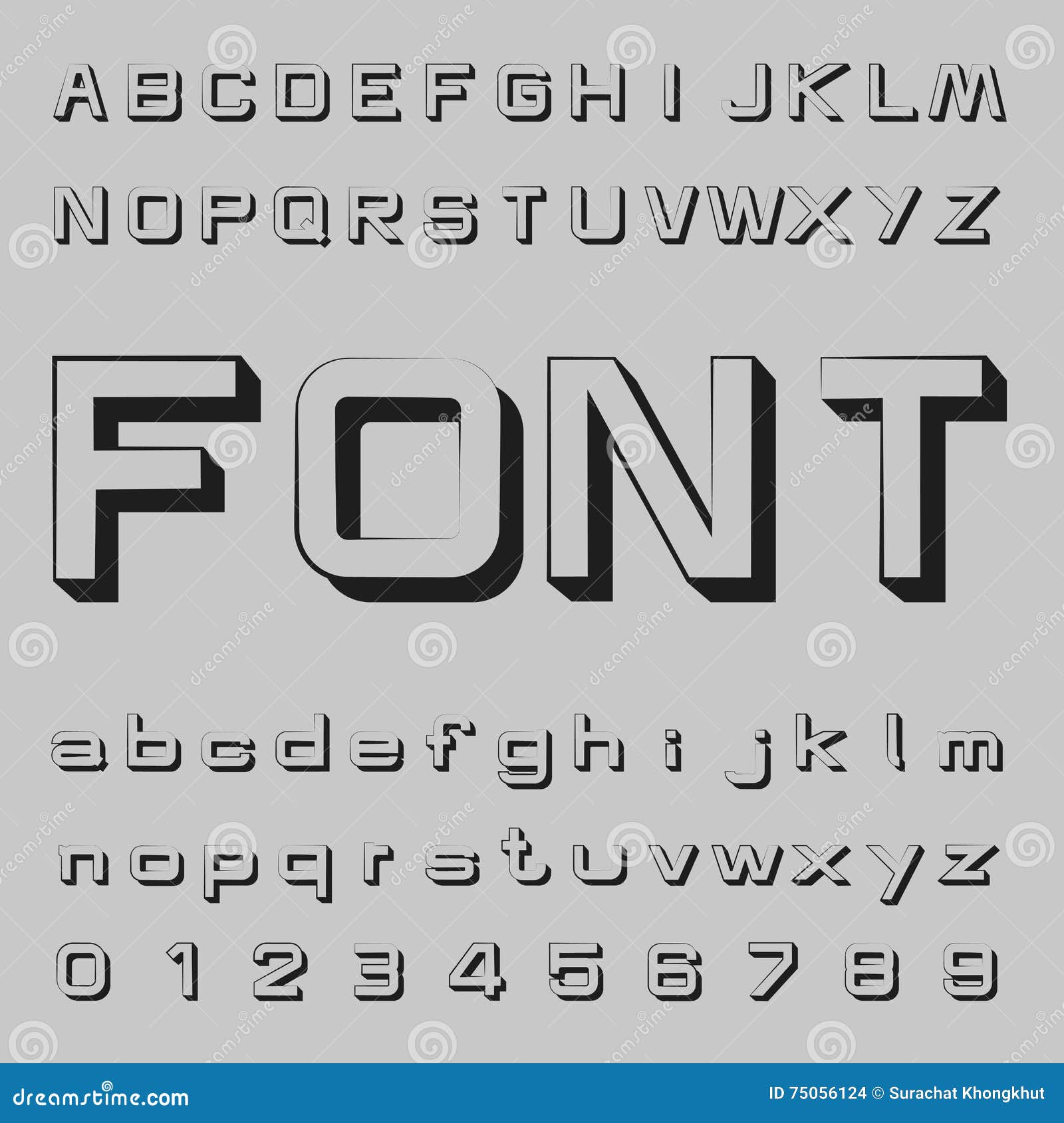 Shadow Alphabet Vector Font, Type Letters and Numbers Stock Vector ...