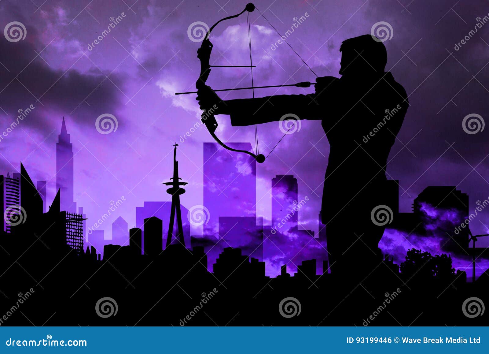 Shadow of Archery Player in Front of Purple Sky Background Stock ...