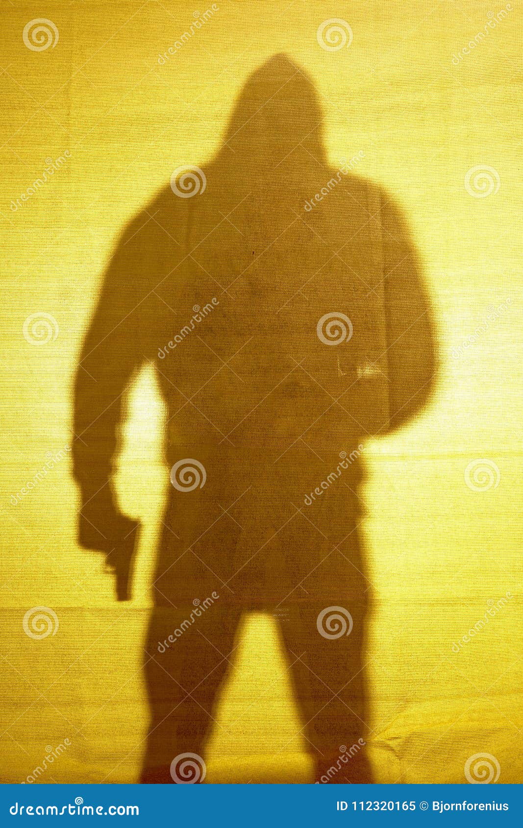The Shadow Behind Fabric of a Man with a Gun Stock Image - Image of ...