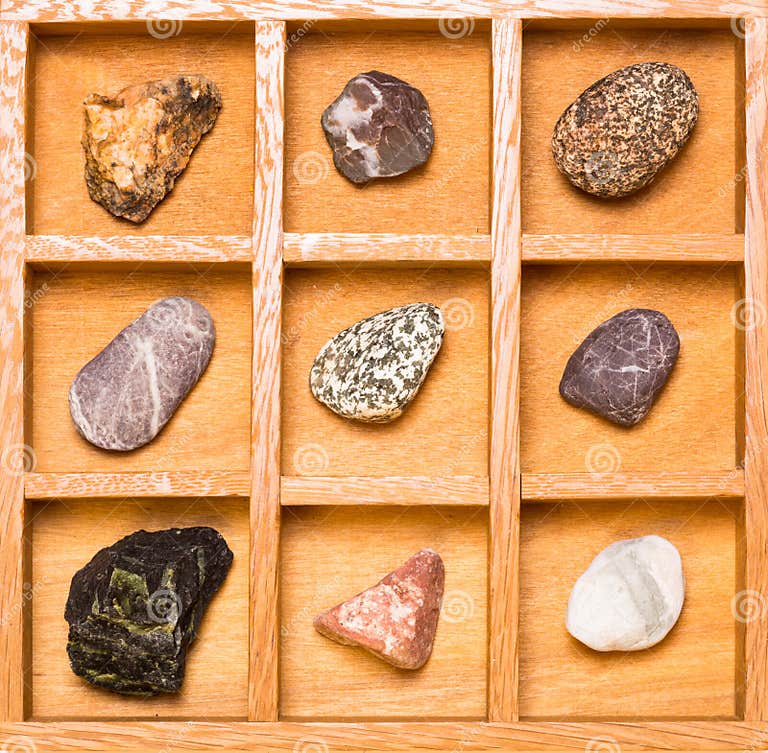 Shadow Box with Collection of Rocks Stock Image - Image of pebble ...