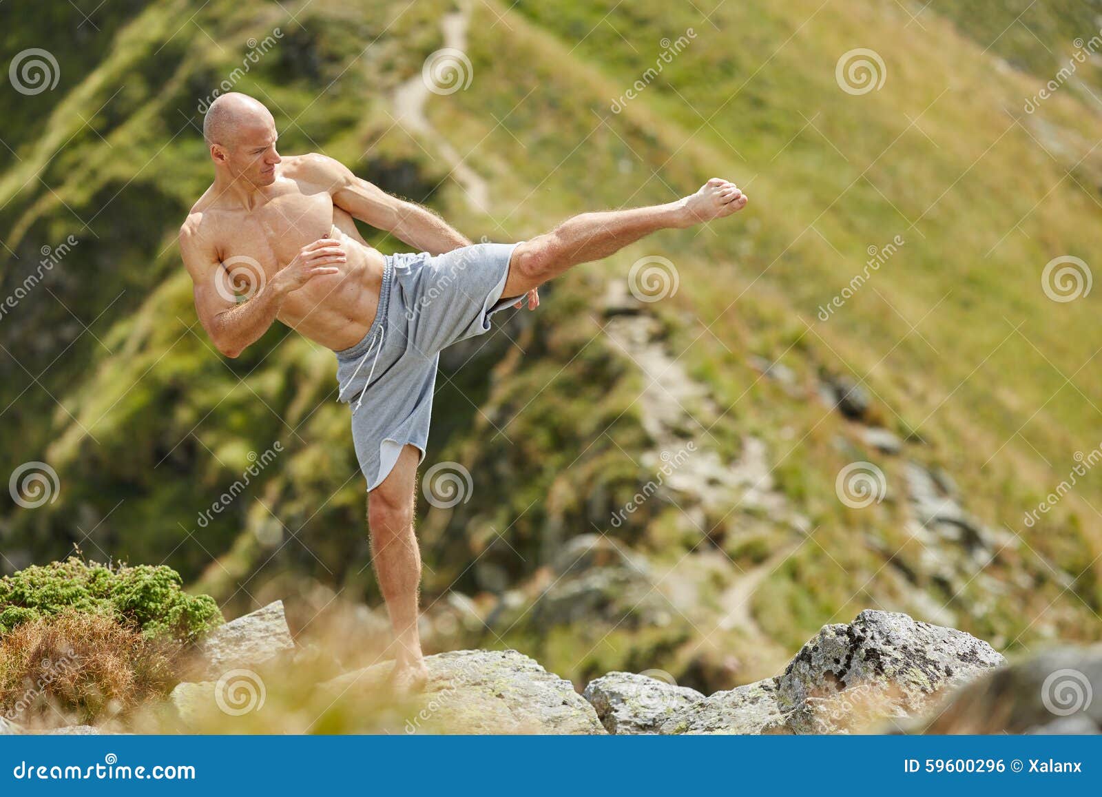 Shadow boxing on mountain stock photo. Image of karate - 59600296
