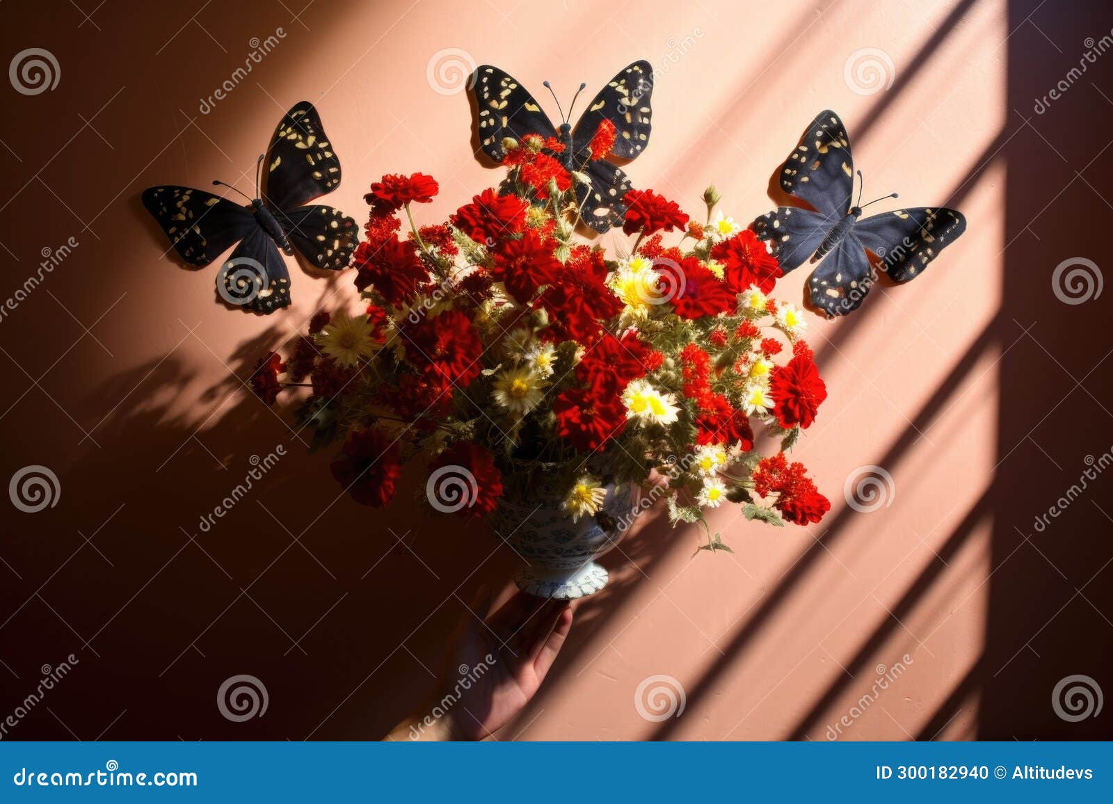 The Shadow of a Butterfly Puppet on a Cluster of Flowers Stock Photo ...
