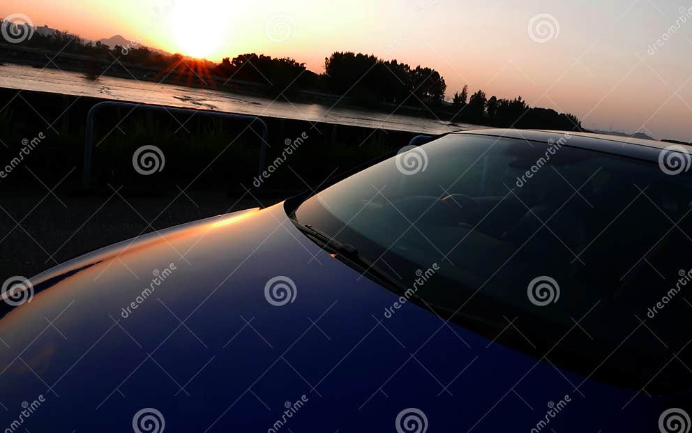 The Shadow of Car Shape at Beautiful Sunset Stock Image - Image of ...