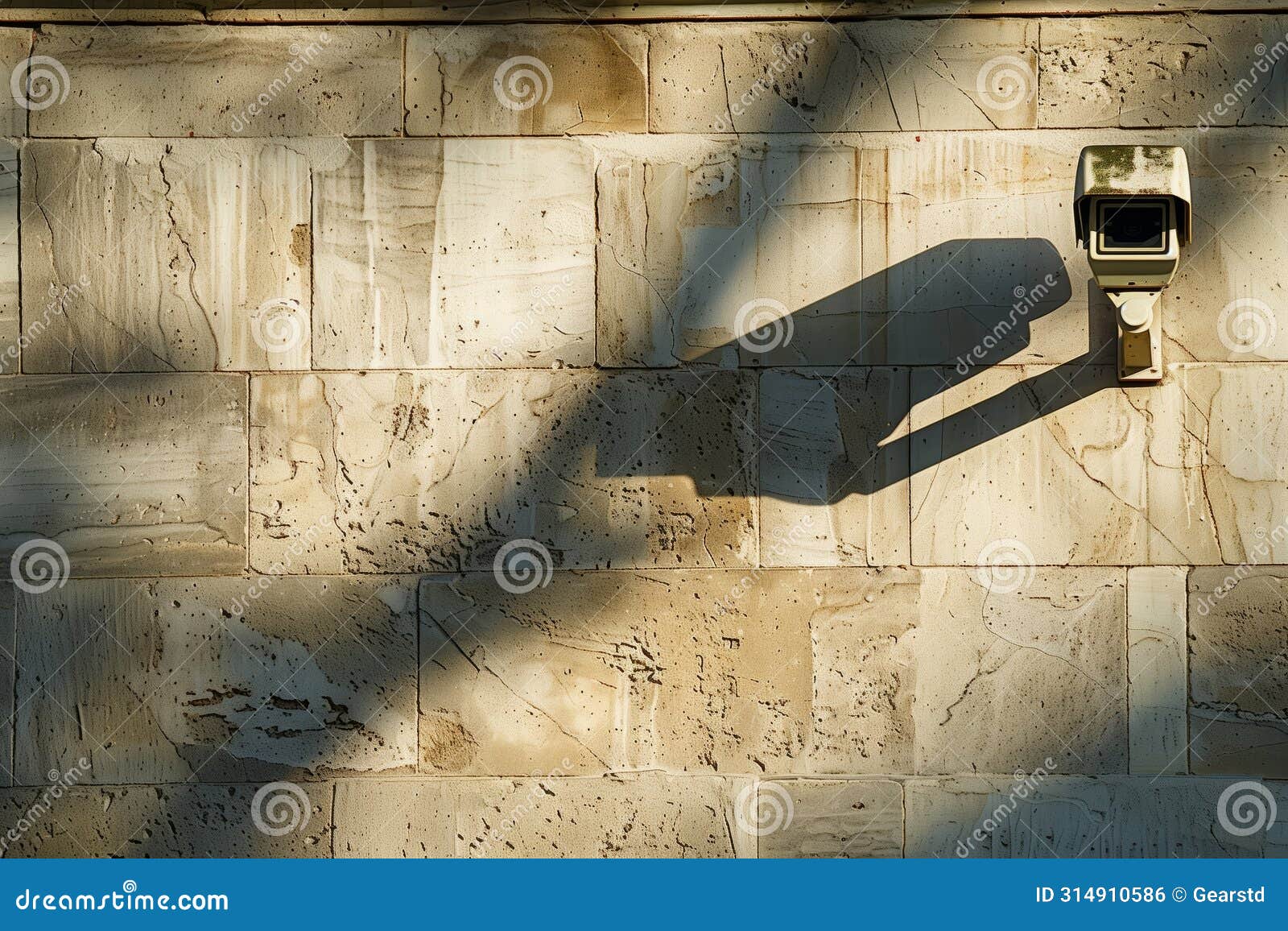 Shadow Casting Security Camera on Wall Stock Photo - Image of safety ...