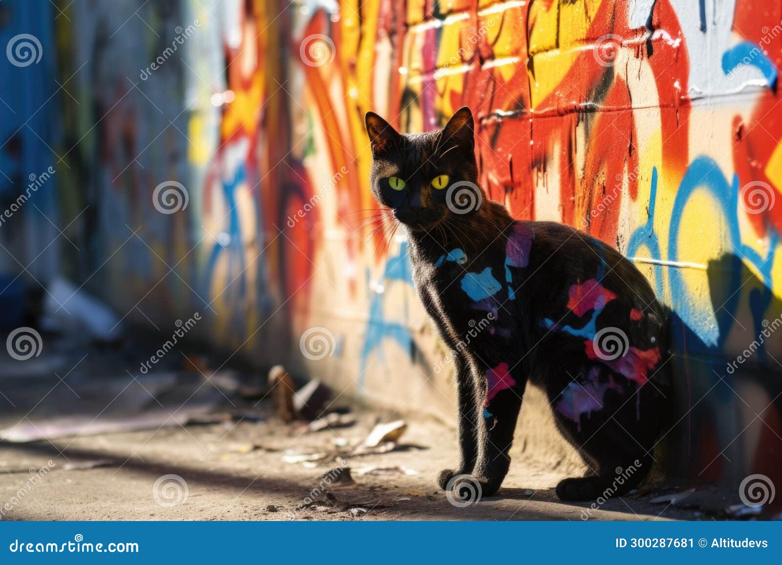 The Shadow of a Cat Puppet on a Colorful Graffiti Wall Stock Image ...