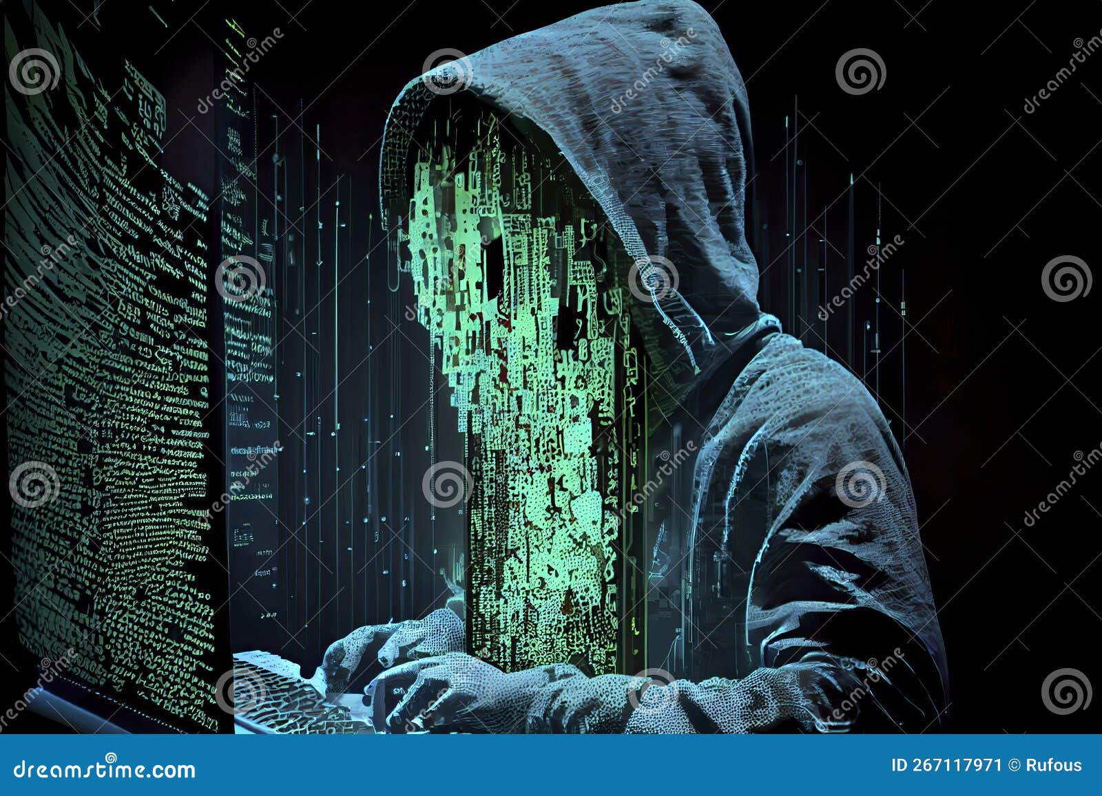 Shadow Crime on the Dark Web Internet Hologram of a Digital Hacker ...